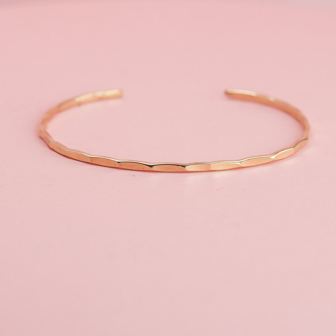 Solid 10K Gold Cuff Bracelet, Hammered Solid Gold Bangle, Simple ...