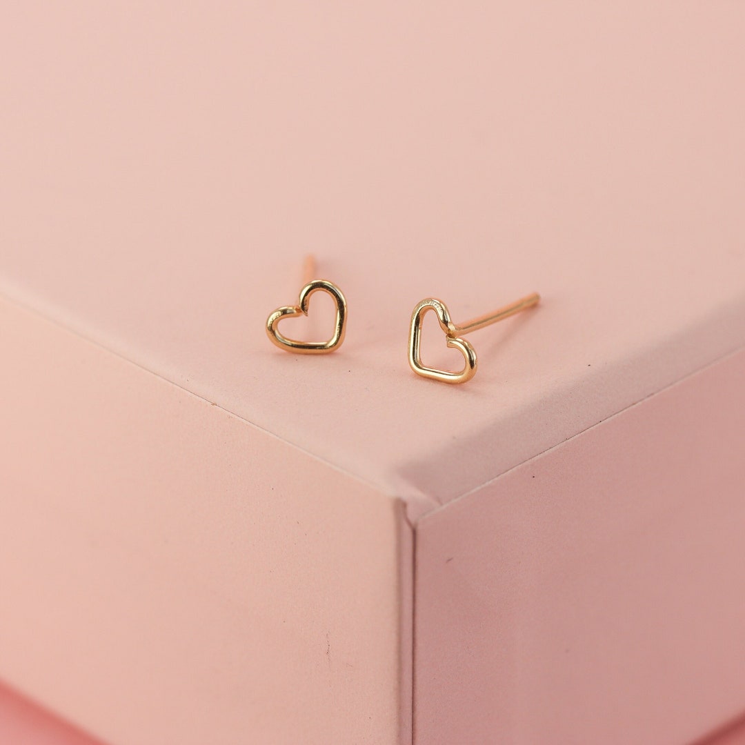 Mini Heart Studs in Solid 14K Yellow, Rose, or White Gold, 5mm Tiny ...