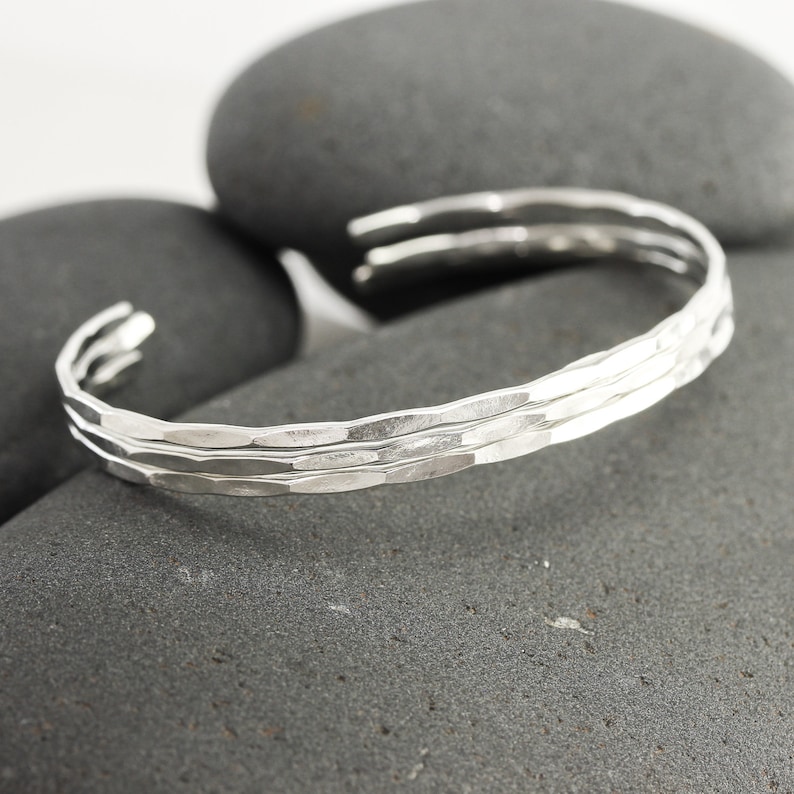 3 Thin Silver Cuffs Hammered Sterling Silver Bangles Custom Etsy
