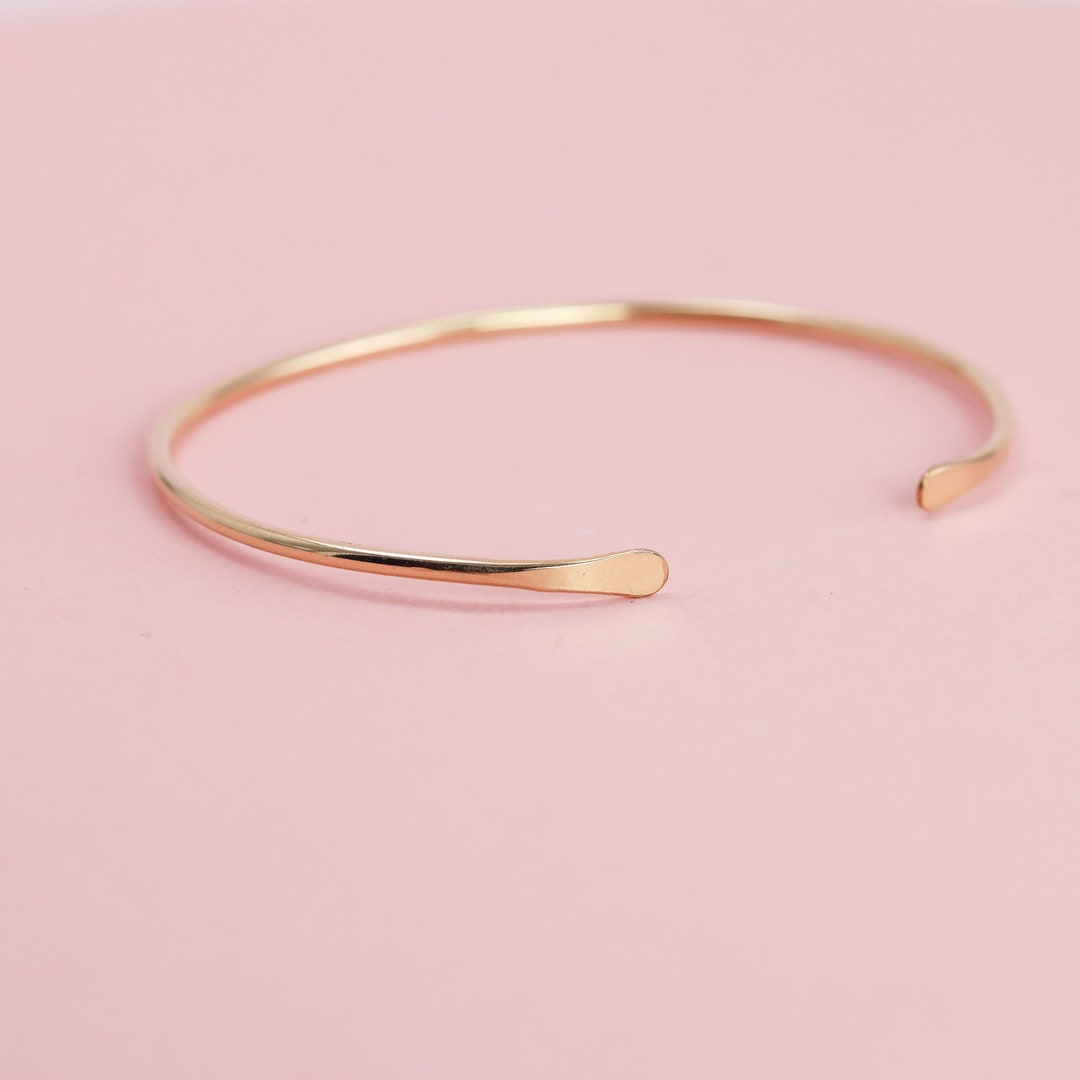 14K Solid Gold Bangle, 2mm 14K Solid Gold Cuff Bracelet, 14K Solid Gold ...