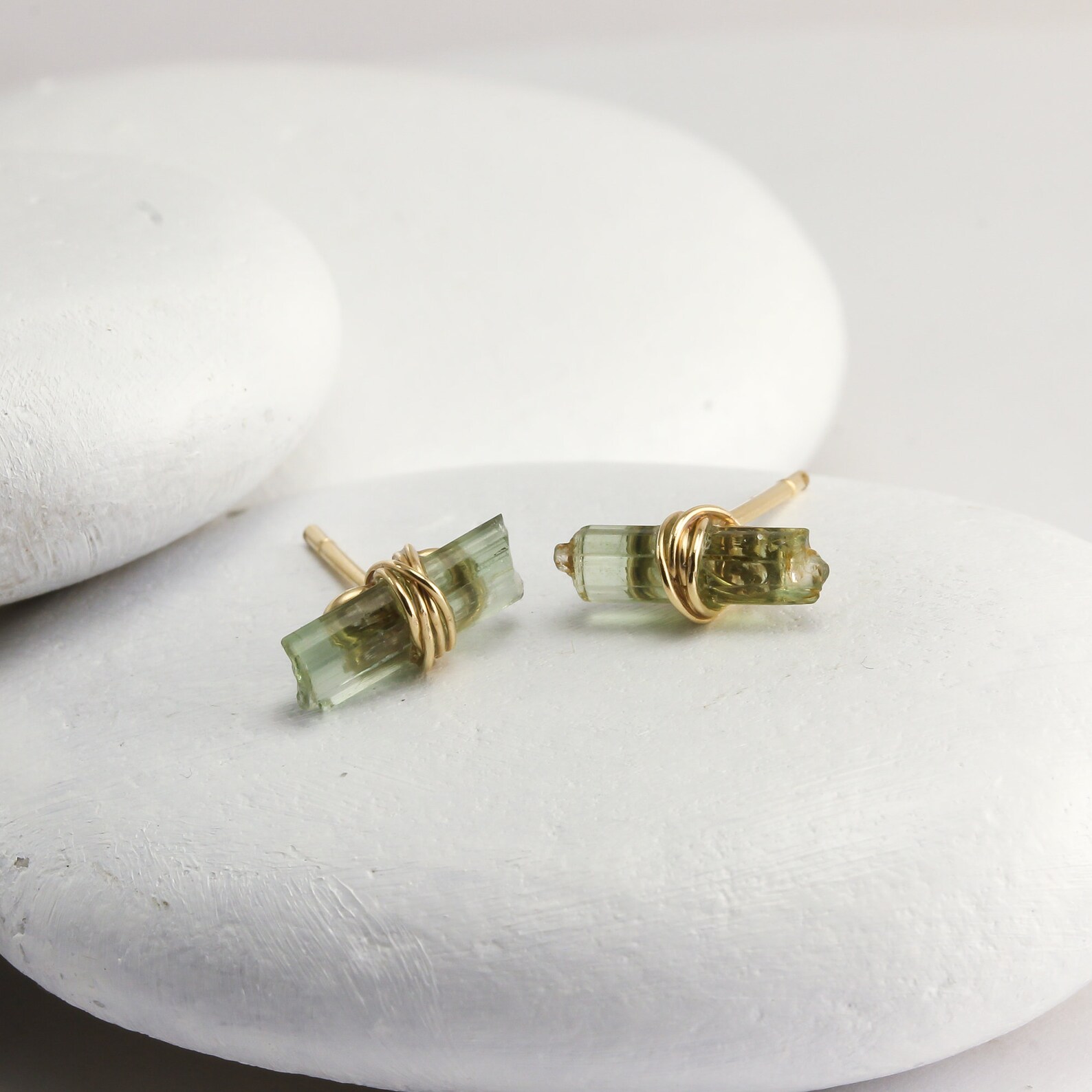 Tourmaline Crystal T Earrings Wrapped in Gold Fill Gold Bar - Etsy