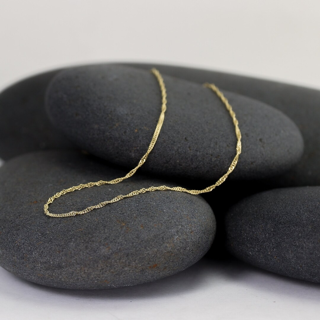 14k Solid Gold Chain Necklace, Singapore Chain Necklace, Twisted ...