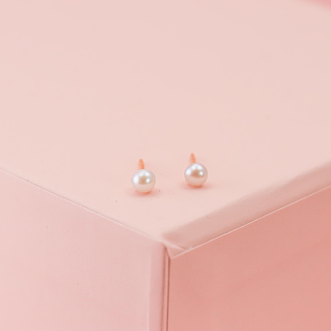 Mini Pearl Stud Earrings in Gold or Silver, Second Hole Earrings With ...
