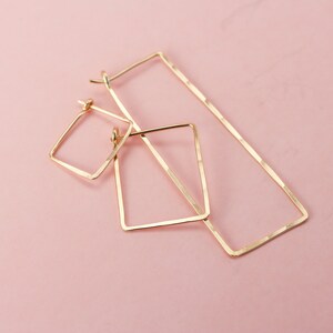Large Solid 14K Rectangle Hoops Hammered From Solid 14K in Yellow, Rose ...
