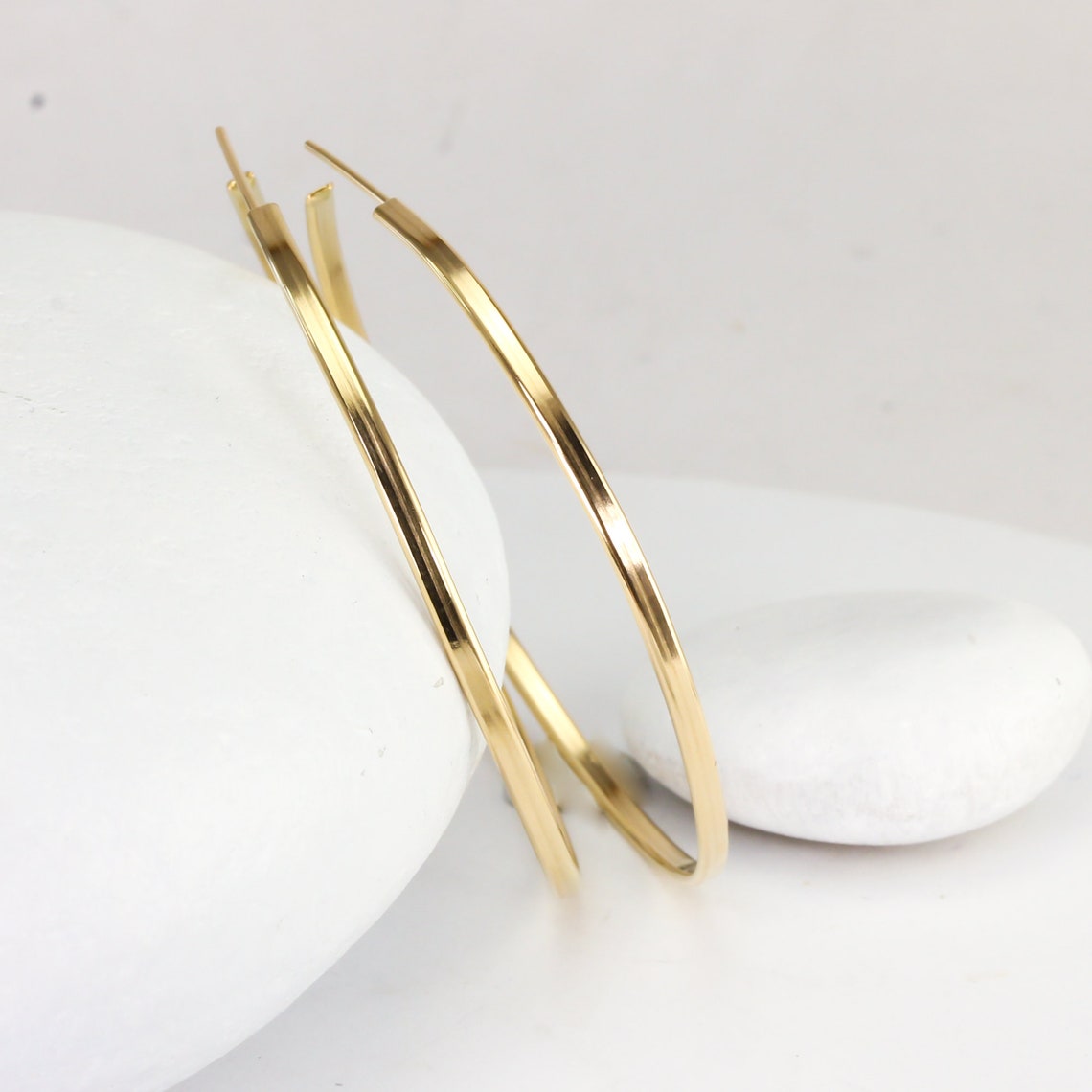 Large Skinny Gold Hoops 2.25 Inch Hoops With Post in 14K Gold - Etsy