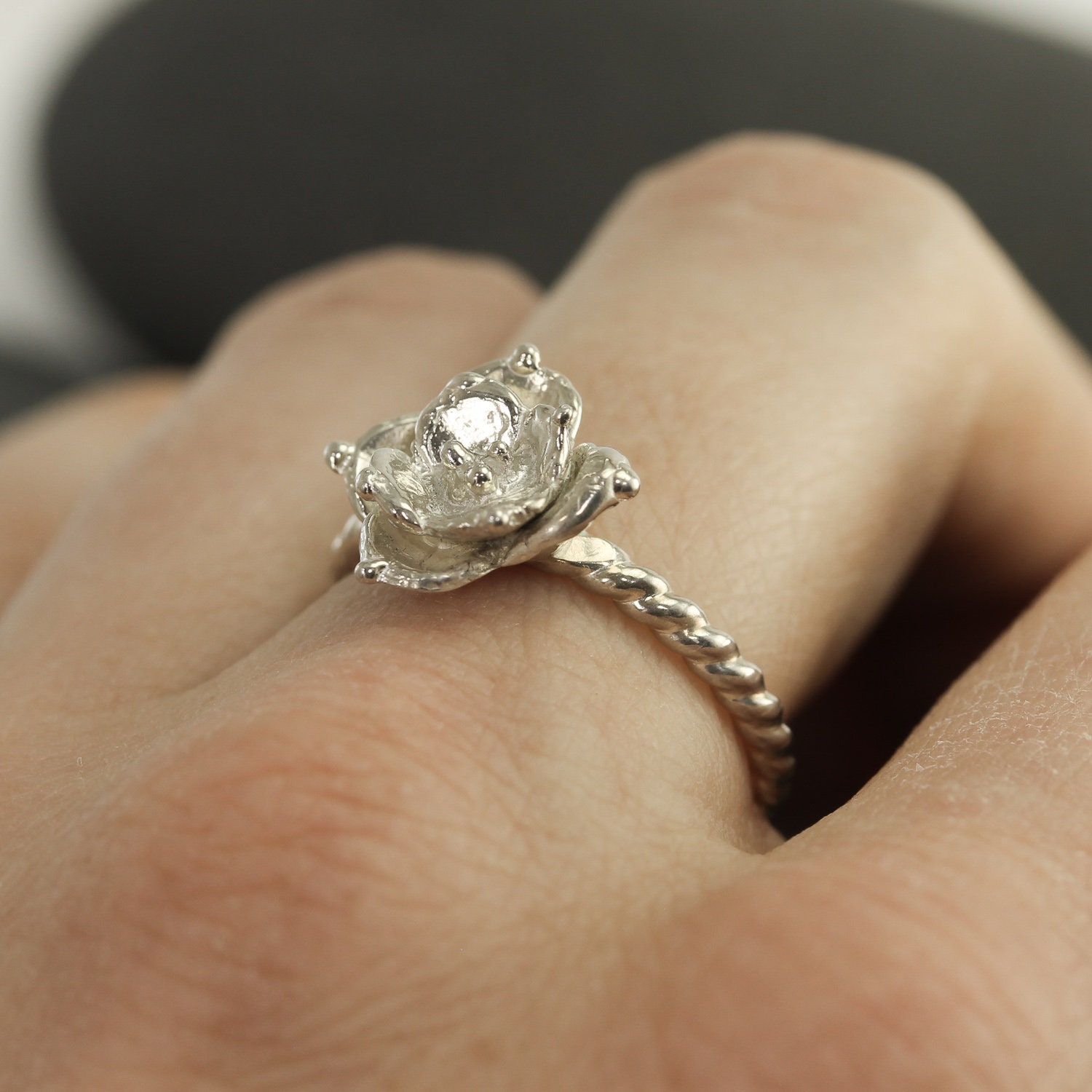 Succulent Flower Ring II in Sterling Silver Silver Rose Ring | Etsy