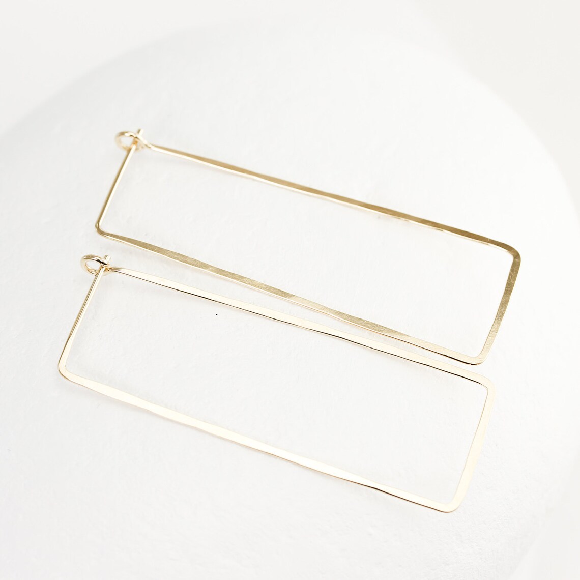 Large Solid 14K Rectangle Hoops Hammered From Solid 14K in | Etsy