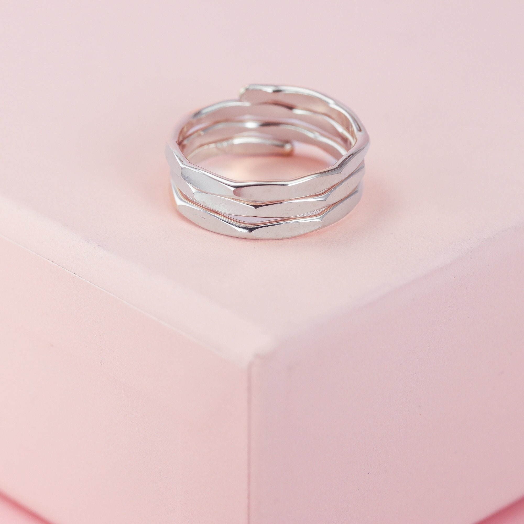 Silver Wrap Ring, Hammered Coil Ring, Stacking Midi Ring - Etsy