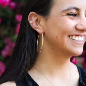 Large Skinny Gold Hoops, 2.25 Inch Hoops With Post in 14K Gold Fill ...