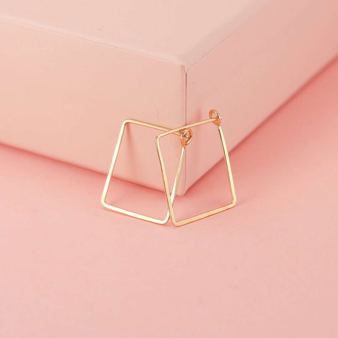 Square Hoop Earrings in 14K Gold or Gold Fill, Medium Rectangle Hoops ...