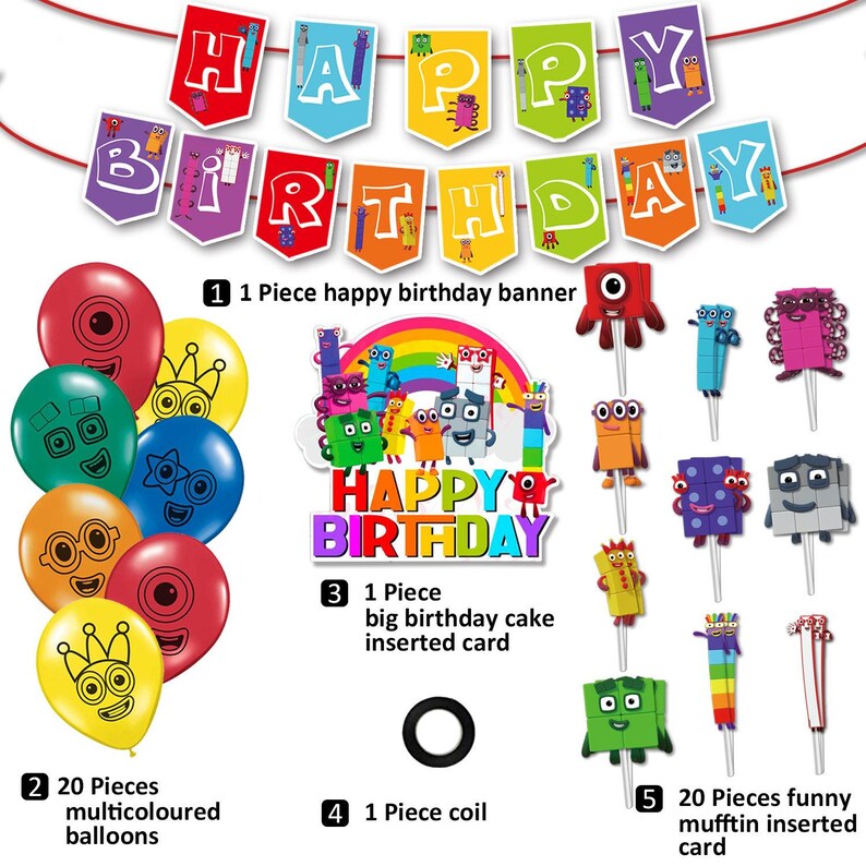 Numberblocks Theme Balloon Pull Flag Set Birthday Party Decoration - Etsy