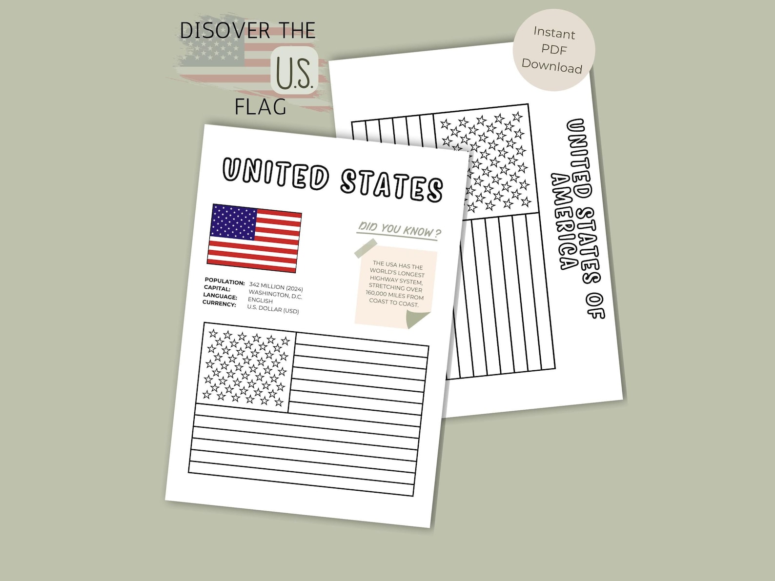 USA Flag Coloring Printable, Patriotic Coloring Page, American Flag ...