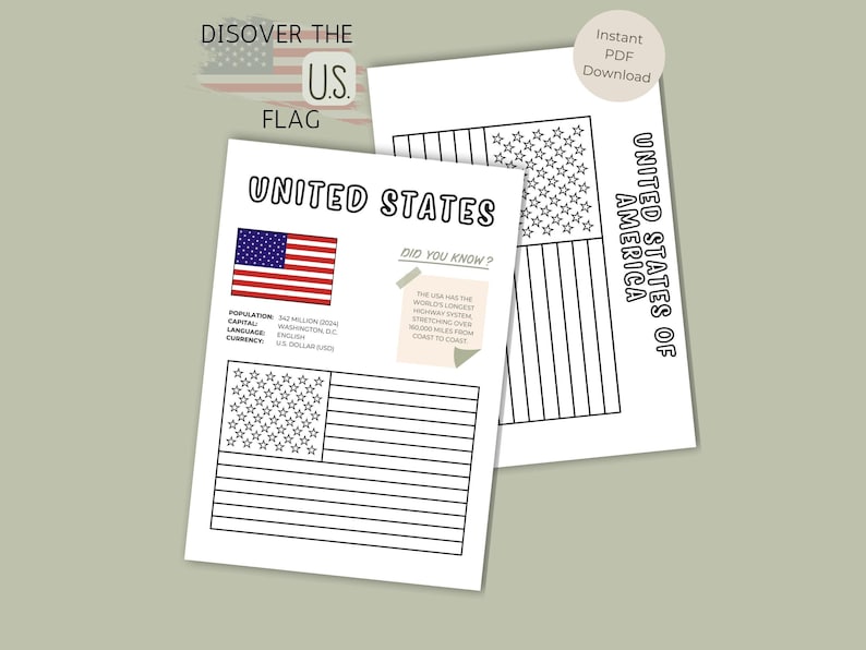 USA Flag Coloring Printable, Patriotic Coloring Page, American Flag ...