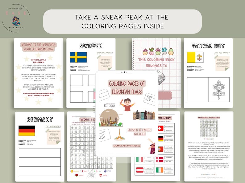 Coloring Book of European Flags, Printable Geography Worksheets for ...