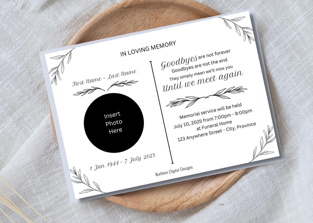 In Loving Memory Card - Editable Template - Etsy