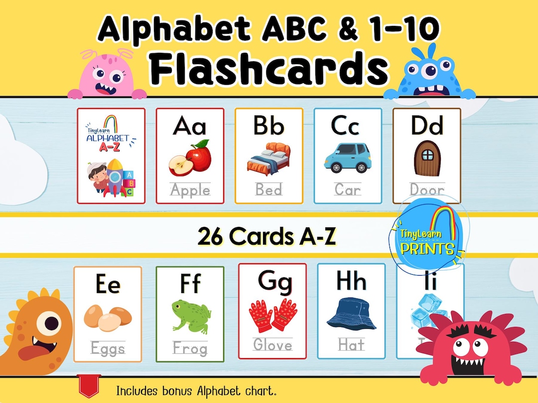 ABC Flashcards: 26 Alphabet Cards & Chart (PDF) - Etsy