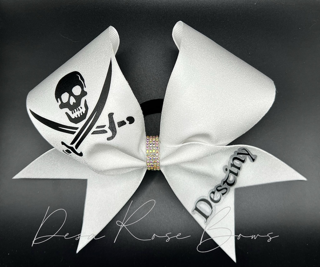 White Pirate Cheer Bow With Name Personalization- Softball Bow- School ...