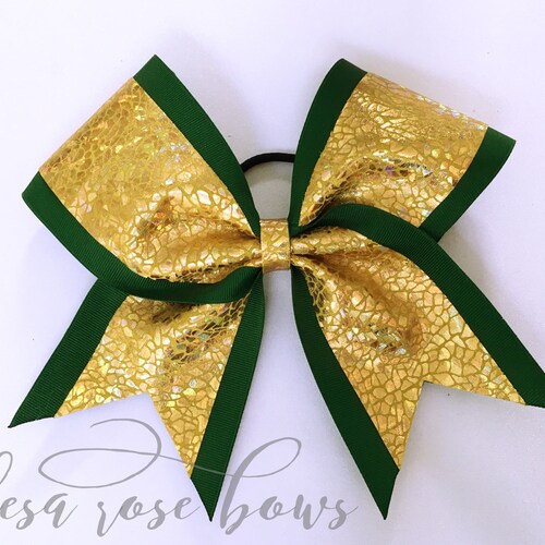 Green and Gold Glitter Cheer Bow Sports Bow - Etsy