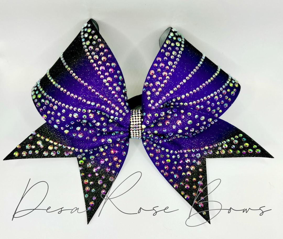 Purple and Black Ombre Bow With Rhinestones- Cheer Bow- Sports Bow - Etsy