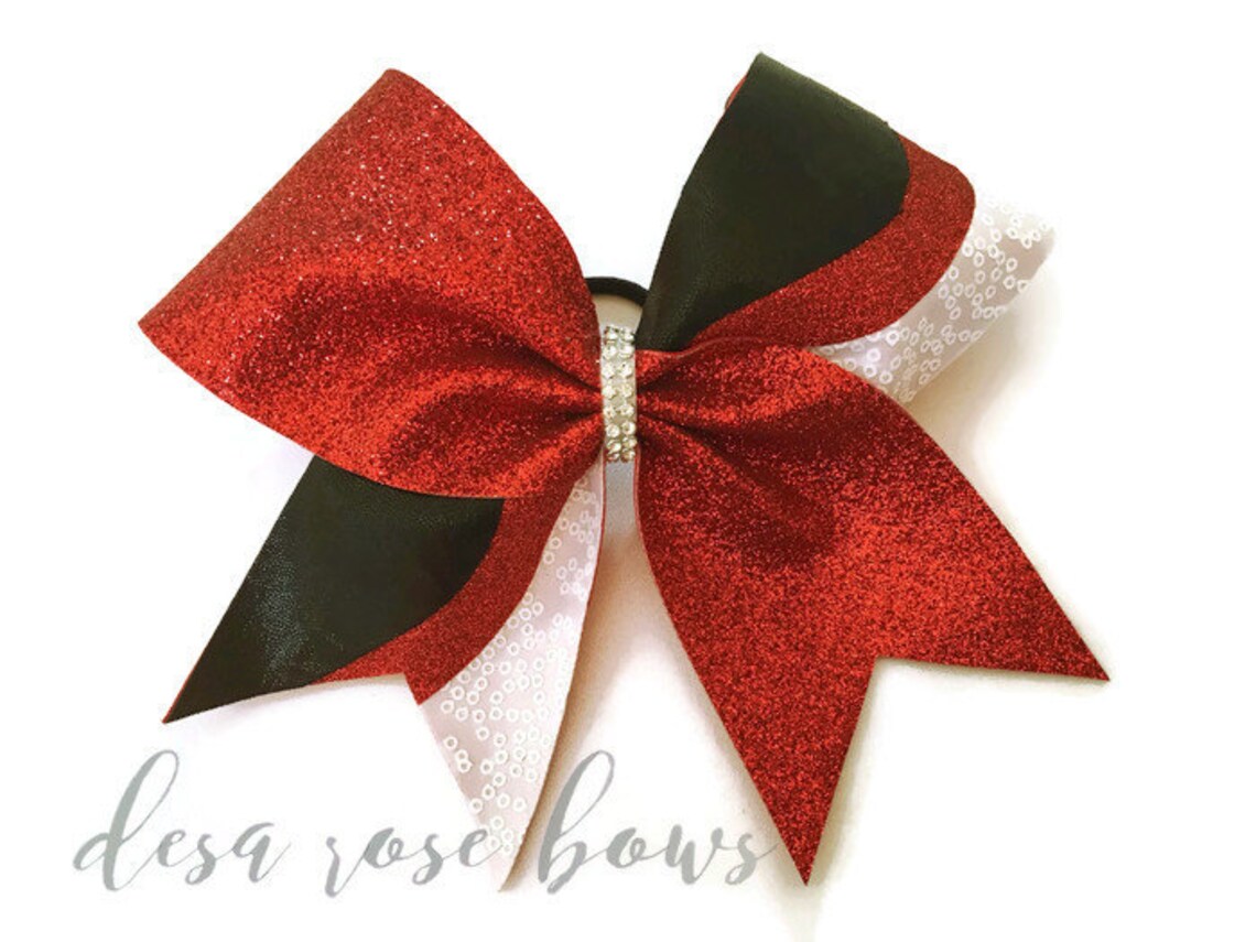 Glitter Wave Cheer Bow in Red Black & White - Etsy