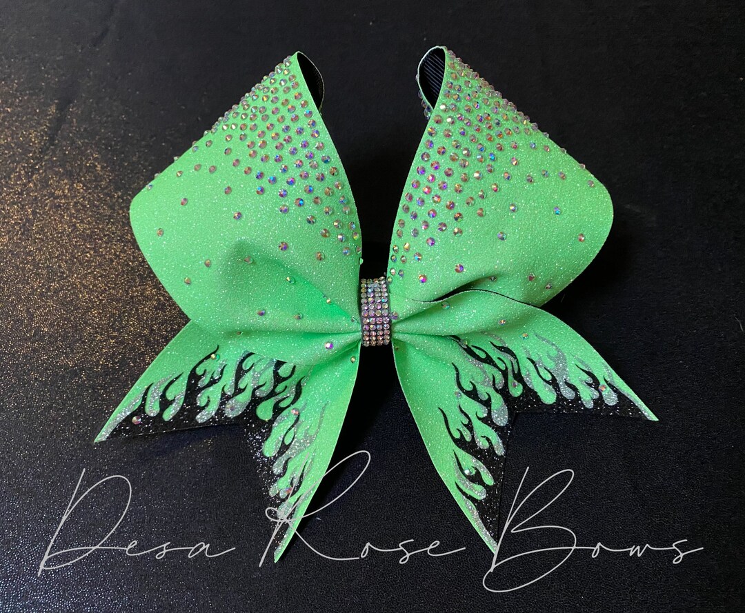 This Girl is on Fire Cheer Bow-green, Black, and Silver- Bows for ...