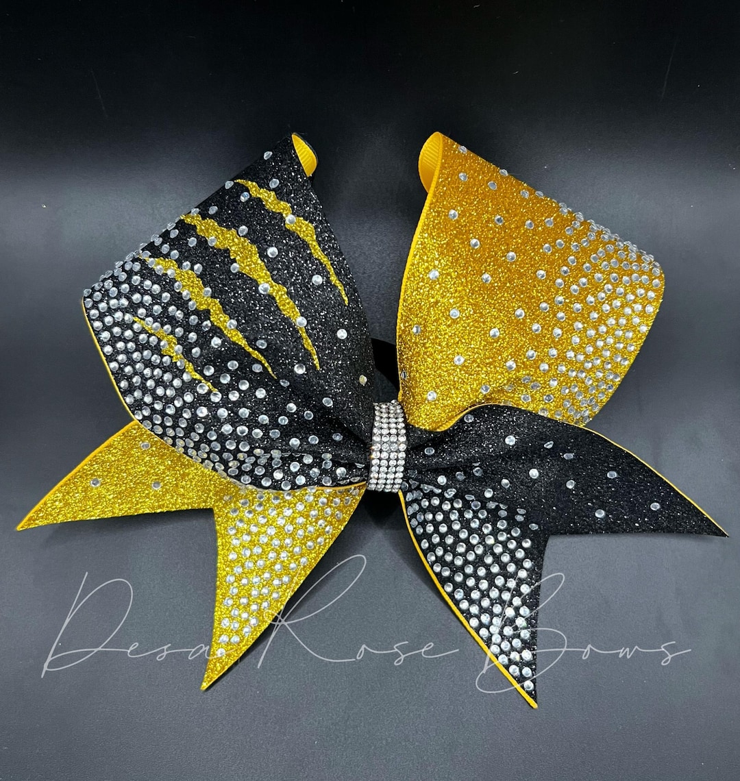 Claws Out Cheer Bow: Black and Gold Glitter Rhinestone Bow - Etsy