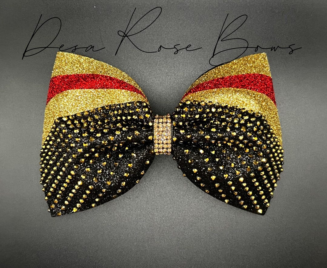 Red and Gold Black- Pheonix Tailless Rhinestone Bow - Cheer Bow - Dance ...