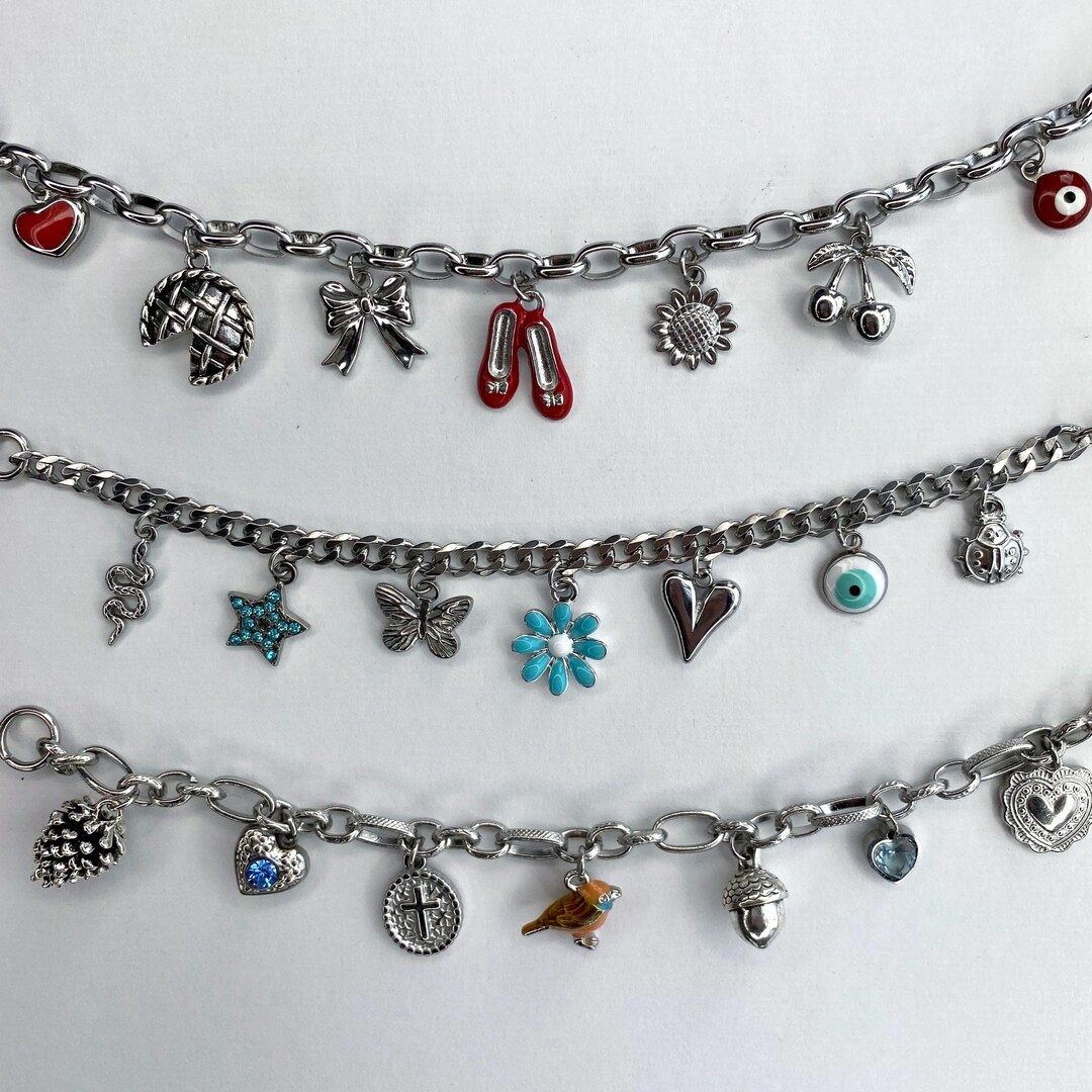 Custom Silver Charm Bracelet: Personalized Stainless Steel Jewelry - Etsy