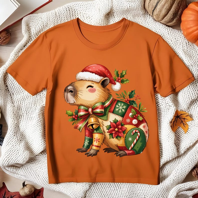 Capybara Chrıstmas PNG DTF Transfer, Cute Chrıstmas Capybara Ready to ...