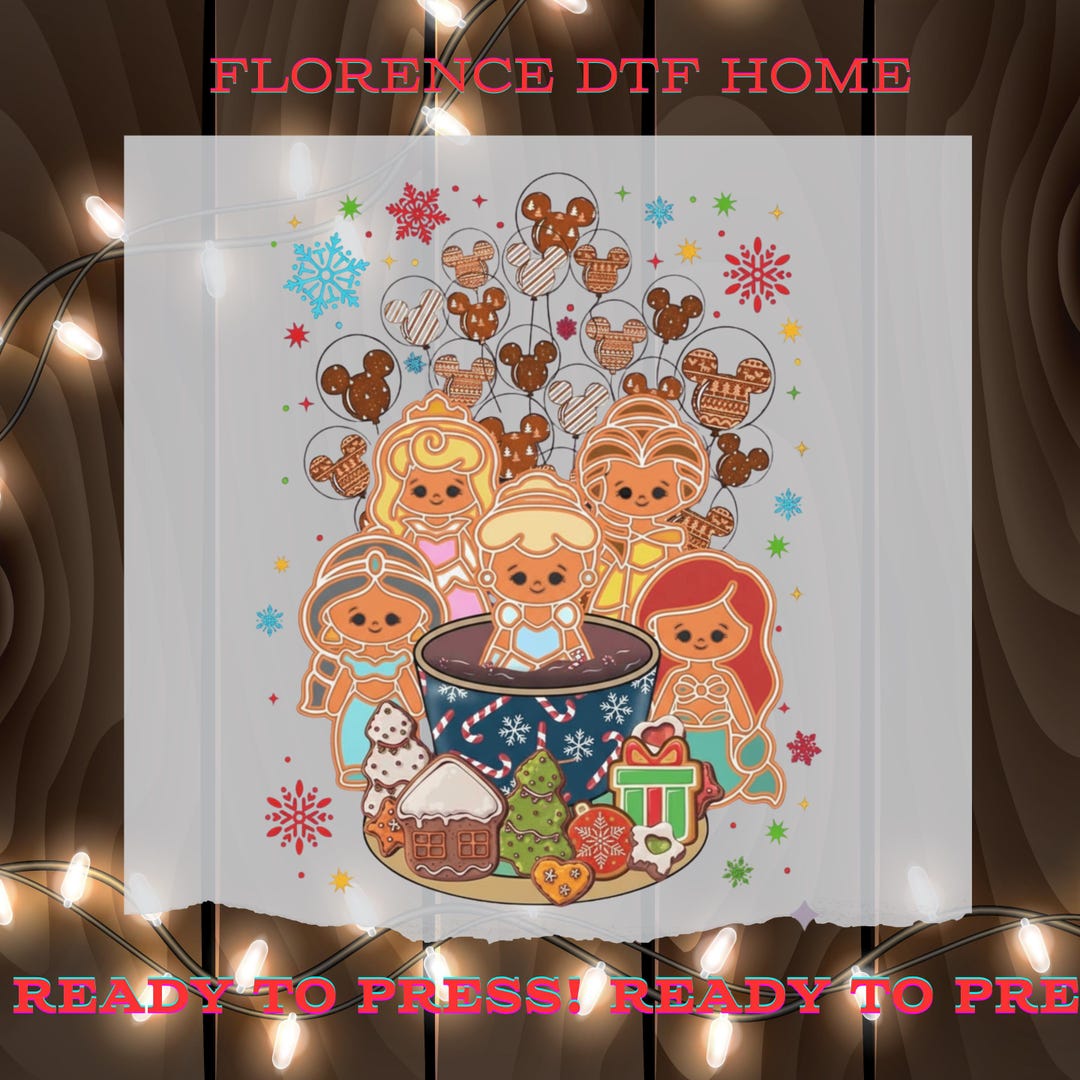 Princess Gingerbread Hot Cocoa DTF Transfer, Cute Christmas Cookie ...
