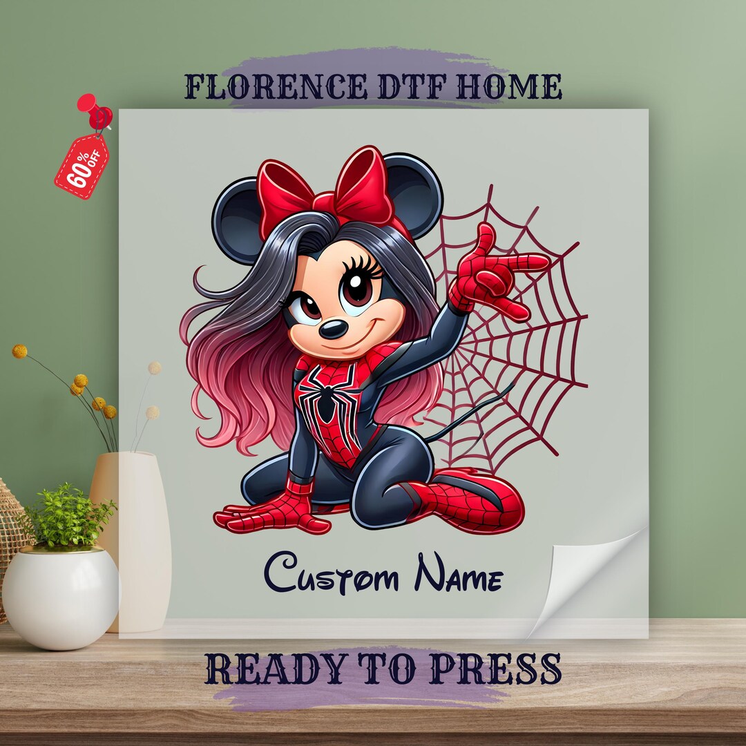 Personalization Disney Minnie Spiderman Suit Bow Dtf Transfer, Disney ...