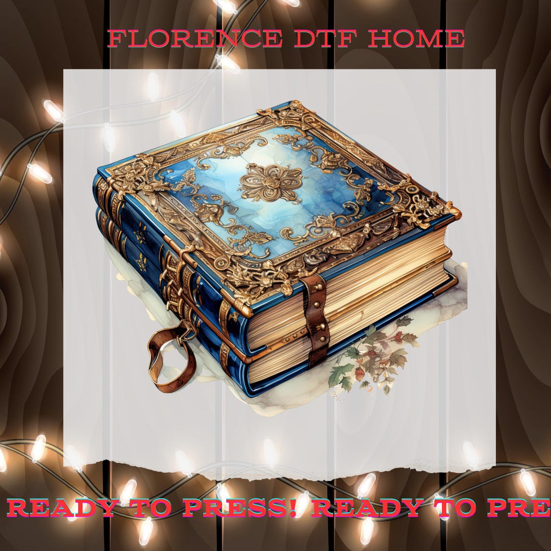 Ornate Blue Spellbook Shirt DTF Transfer, Antique Grimoire in Gold Art ...