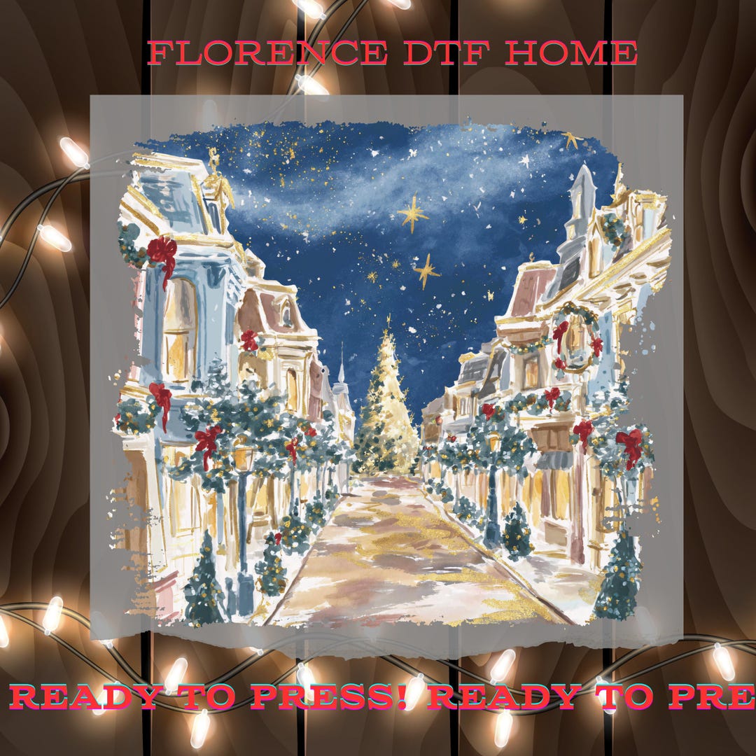 Magical Christmas Village Street DTF Transfer, Winter Night Holiday ...