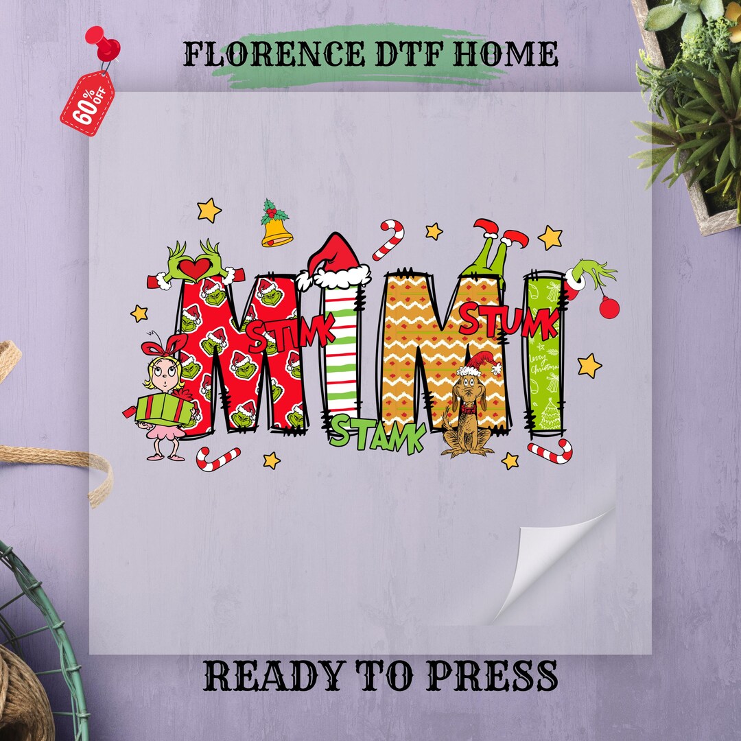 Christmas Mimi Stink Stank Stunk Dtf Transfer, Holly Jolly Santa Hat ...