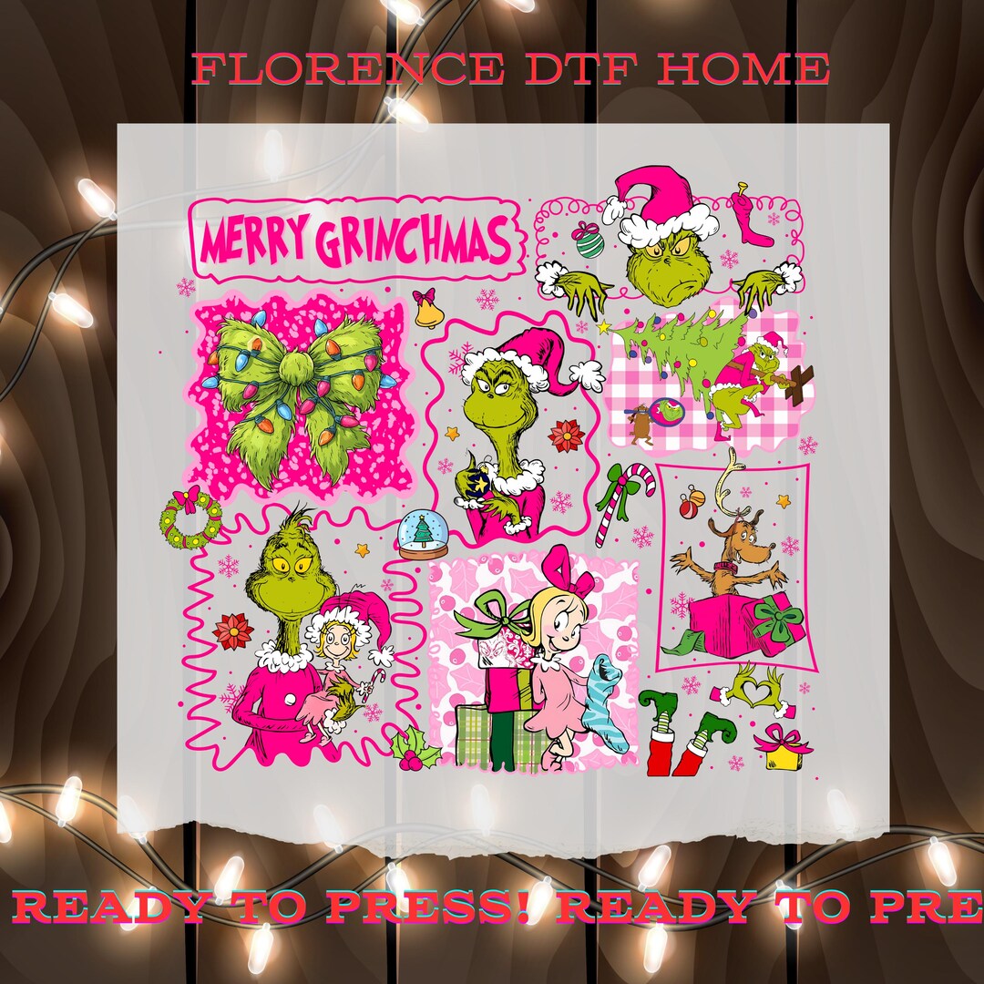 Merry Green Guy Christmas Pink DTF Transfer, Xmas Girly Coquette Bow ...