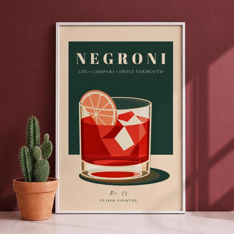 Cocktail Poster Set | Mid Century Bar Cart Wall Art | Printable ...