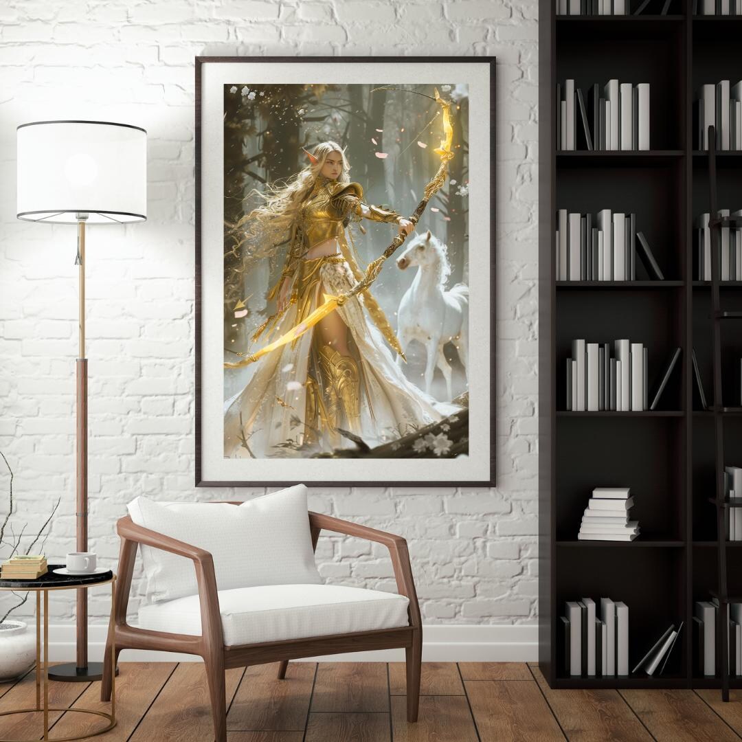 Golden Elf Archer Poster, Ethereal Warrior Princess Wall Art, Fantasy ...