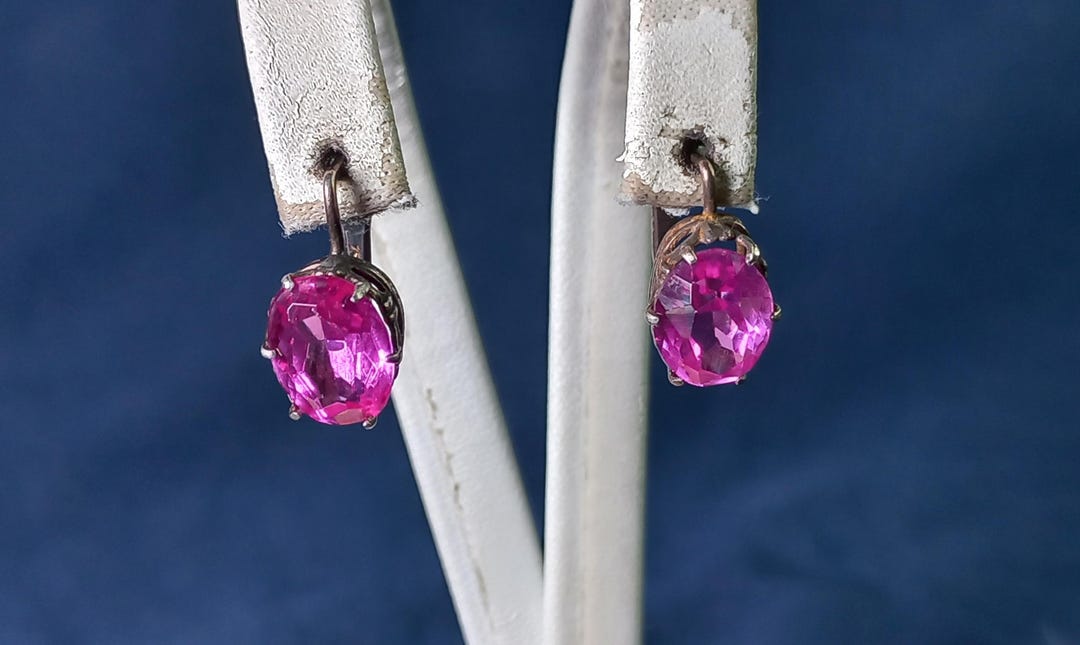 Antique Russian Sterling 875 Silver Ag Earrings Vintage Soviet Stone ...