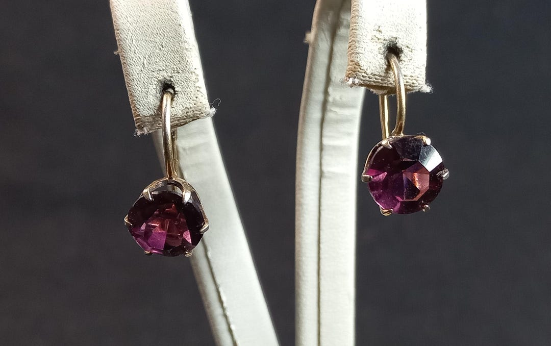 Antique Russian Sterling 875 Silver Ag Earrings Vintage USSR Violet ...
