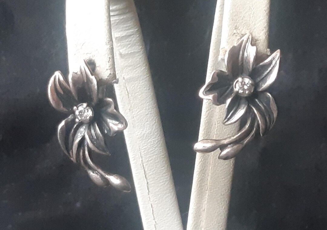 Antique Vintage Ukraine Ukrainian Sterling 925 Silver Ag Earrings Stone ...