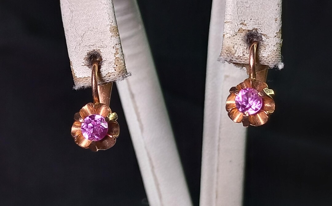 Antique Russian Soviet Gold Golden Au 583 14k Pink Stone Purple ...