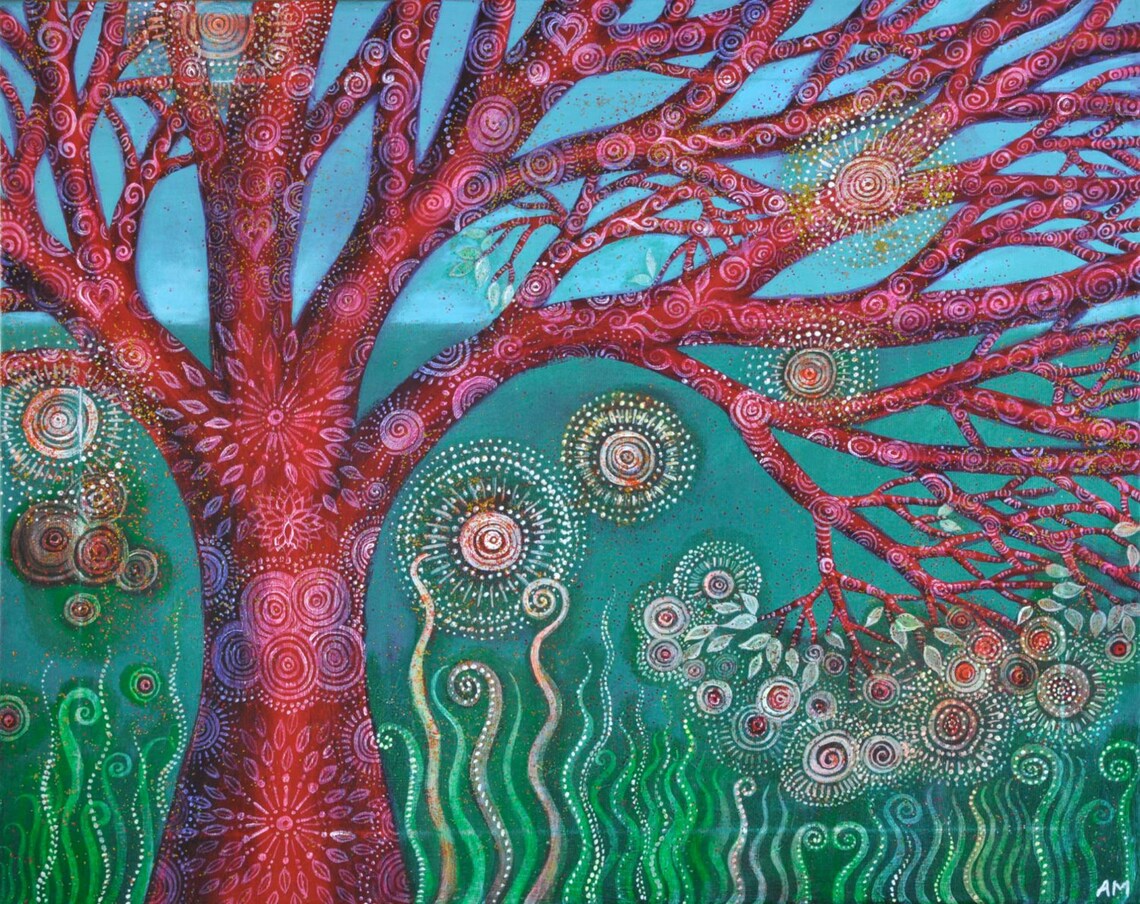 Red Spiral Tree Giclee Print. - Etsy