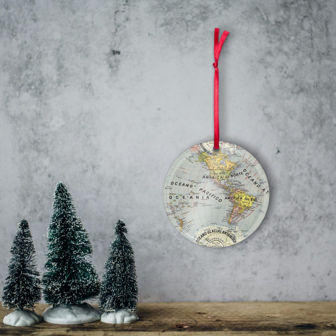 World Map Retro Christmas Ornament Travel Inspired Map Gift Retro World ...