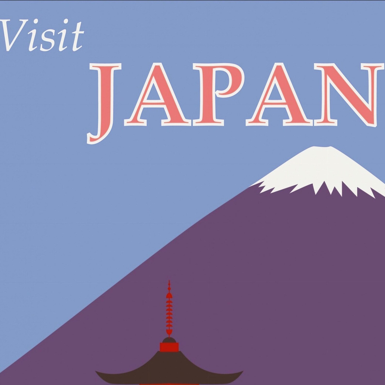 Visit Japan Print Visit Japan Poster Mount Fuji Travel Art Japanese ...
