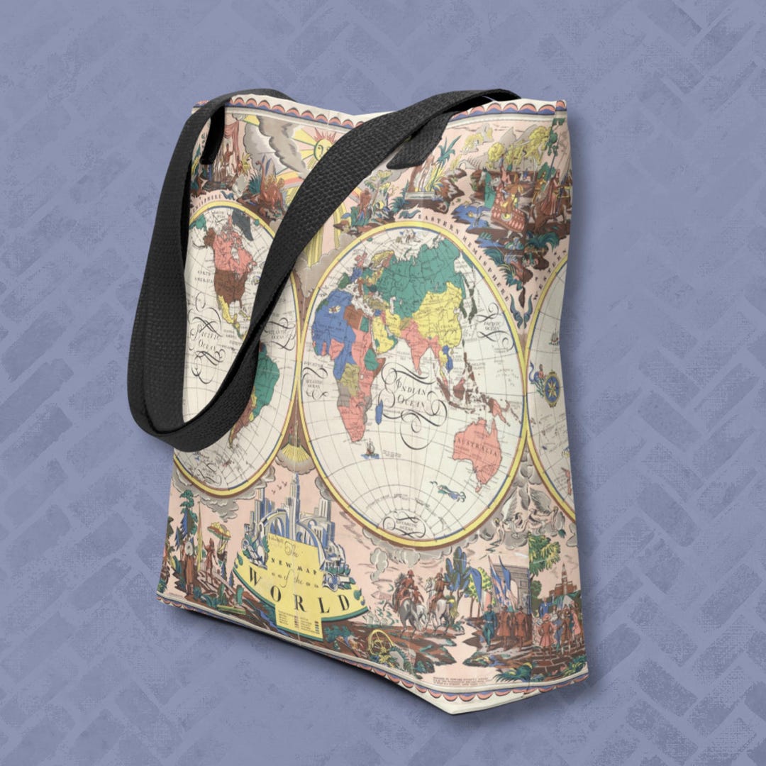 World Map Tote Bag Map of the World Bag Map Lover Gift Idea Map Print ...