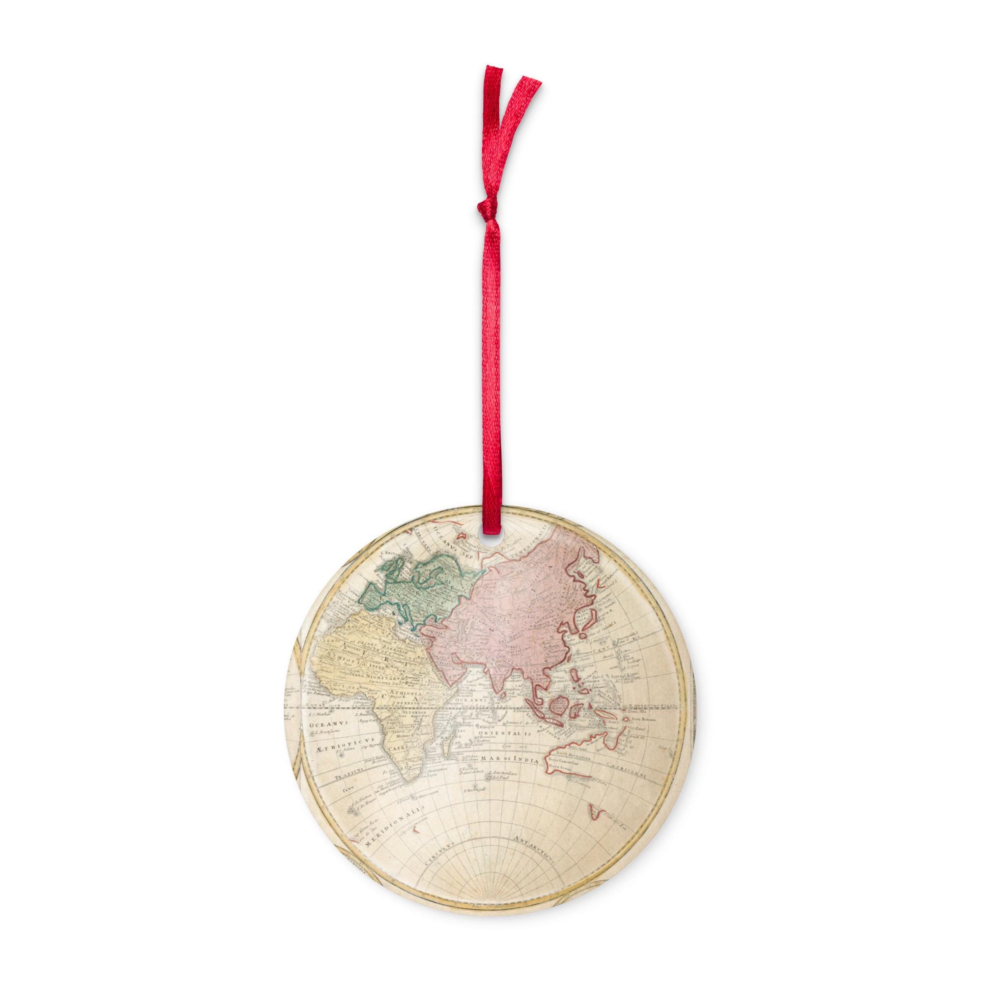 World Map Christmas Ornament Antique World Map Ornament Hemisphere Map ...