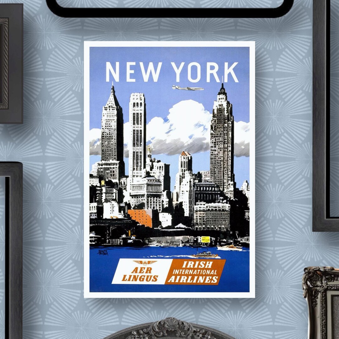New York City Skyline Poster: Vintage Aer Lingus Art Deco Print - Etsy