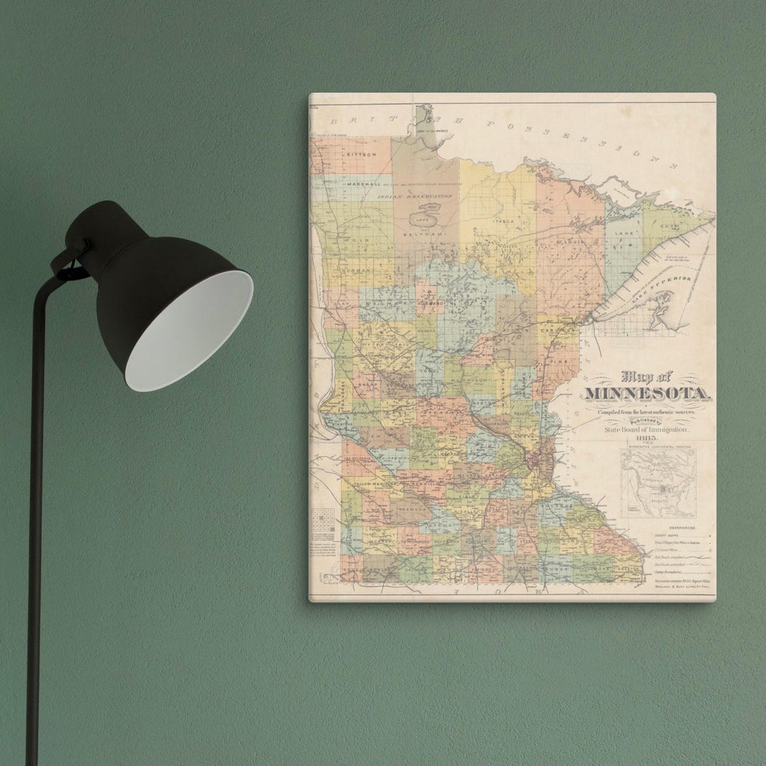 Minnesota Map Canvas: 1885 Historic Wall Art - Etsy