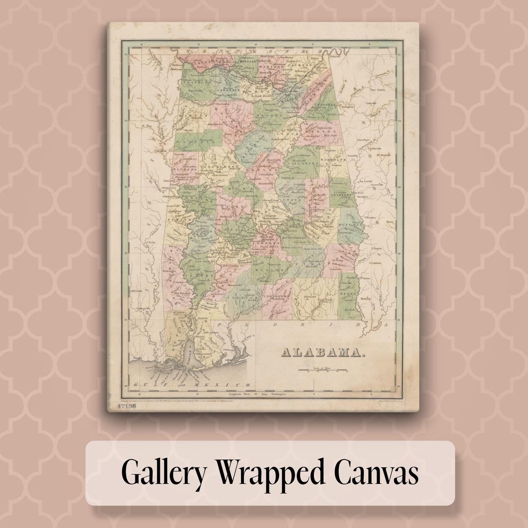 Alabama Map Print: Vintage Style Canvas Wall Art - Etsy