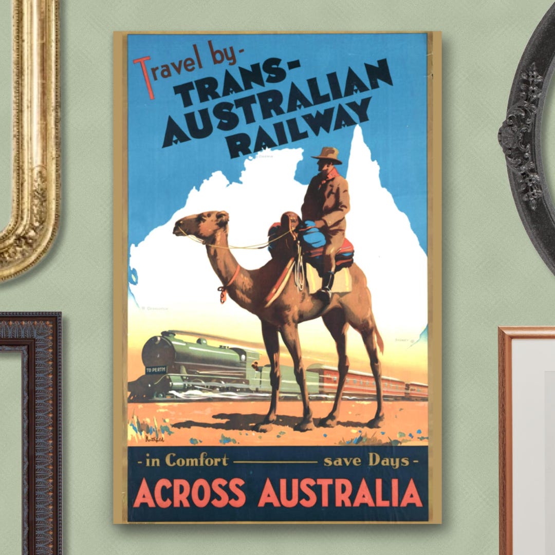 Retro Australia Travel Poster: Camel & Train, Historic Railway Art - Etsy